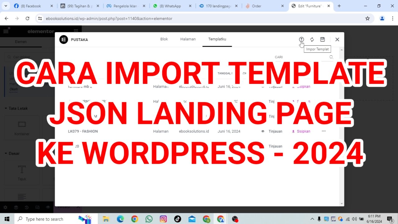 CARA IMPORT TEMPLATE JSON LANDING PAGE KE WORDPRESS TAHUN 2024 - YouTube