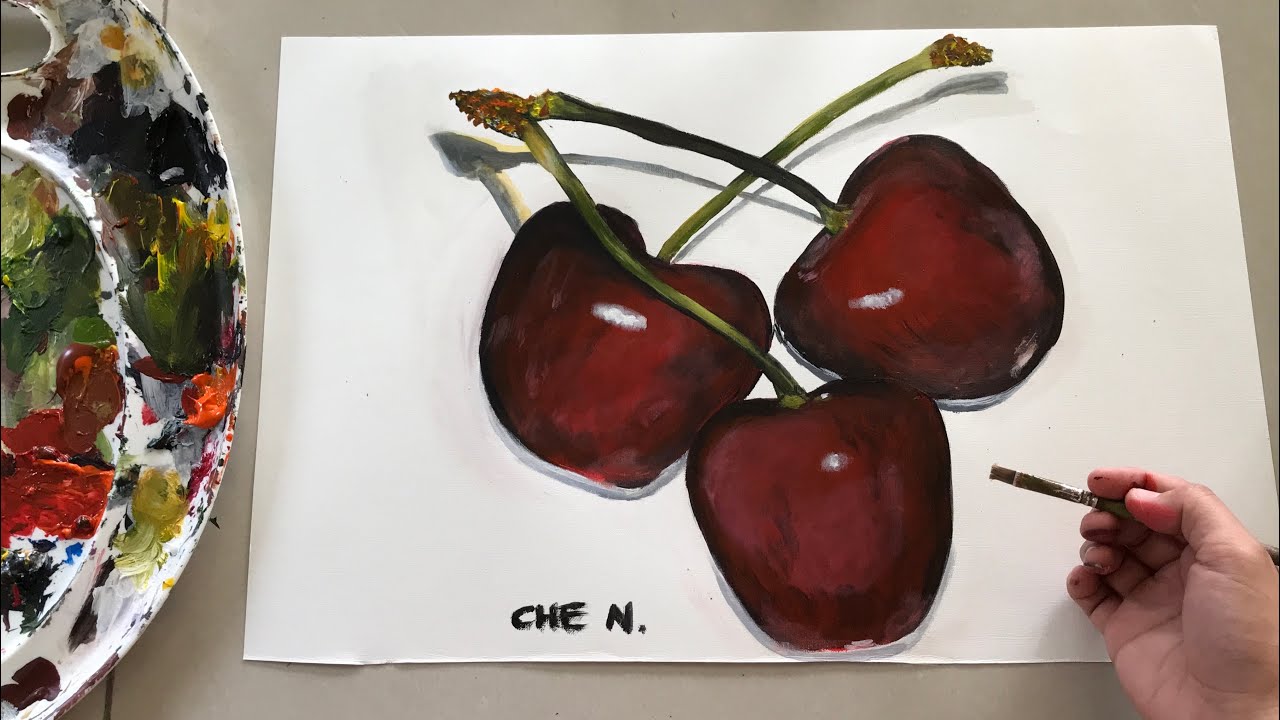 Easy Cherry Painting Tutorial Using Acrylics - YouTube