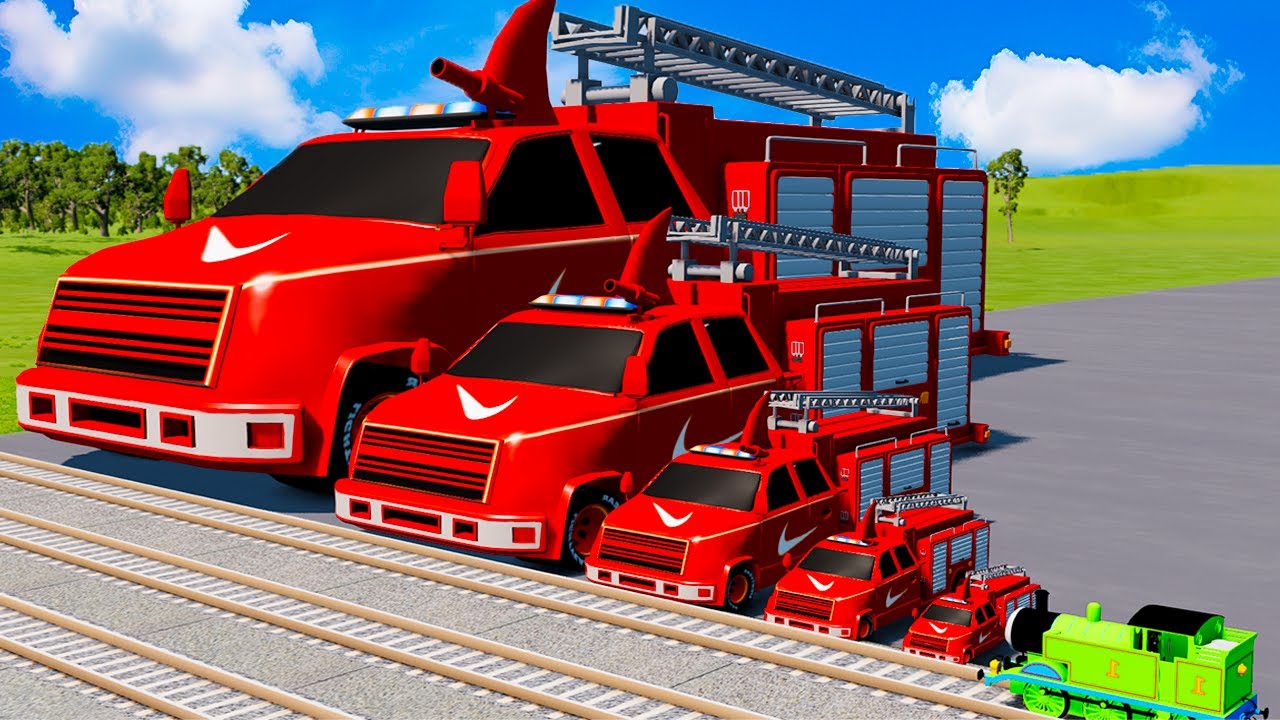 Big & Small Colors McQueen Fire Truck VS Train | BeamNG.drive - YouTube