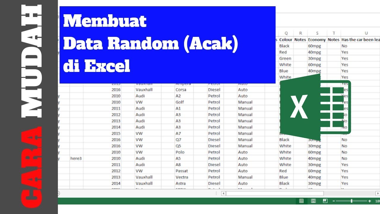 Cara Mudah Membuat Data Random (Acak) di Excel - YouTube
