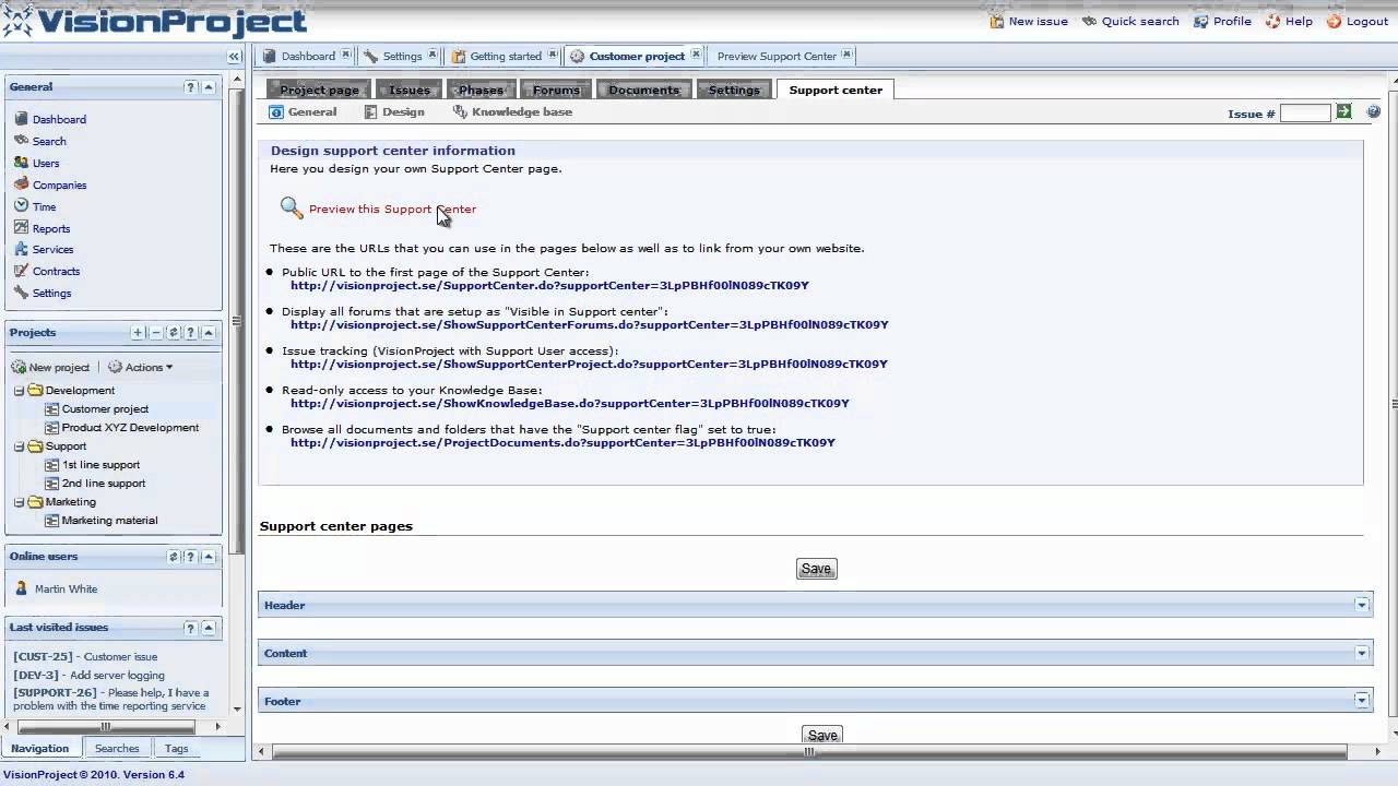 Support Center in VisionFlow and VisionProject - YouTube
