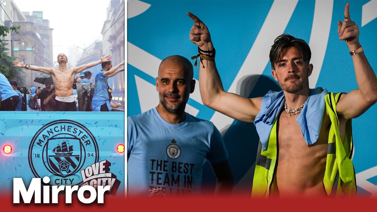 Jack Grealish revels as Manchester City parade treble - YouTube