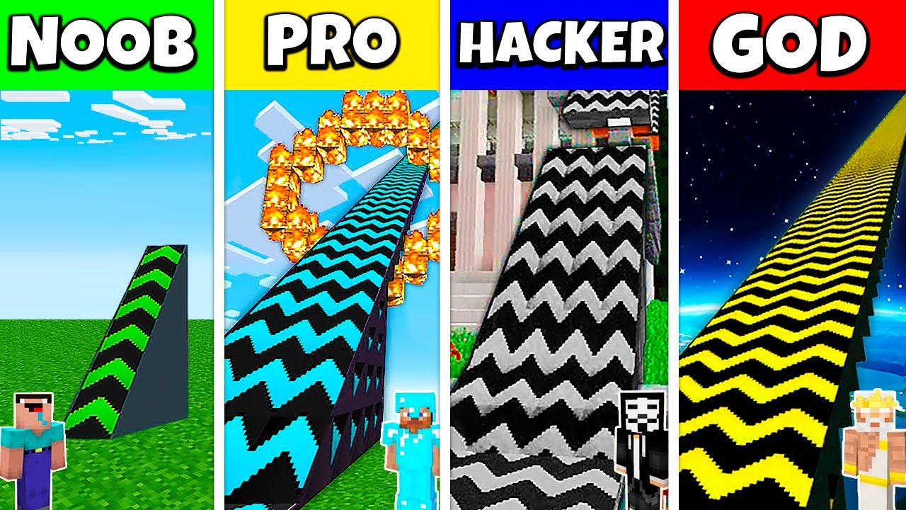 TRAMPOLINE RAMP HOUSE BUILD CHALLENGE - Minecraft Battle NOOB vs PRO vs ...