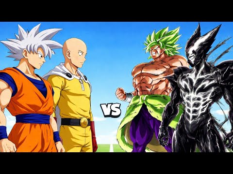 Goku & Saitama vs Cosmic garou & Broly 🤯 #animebattle