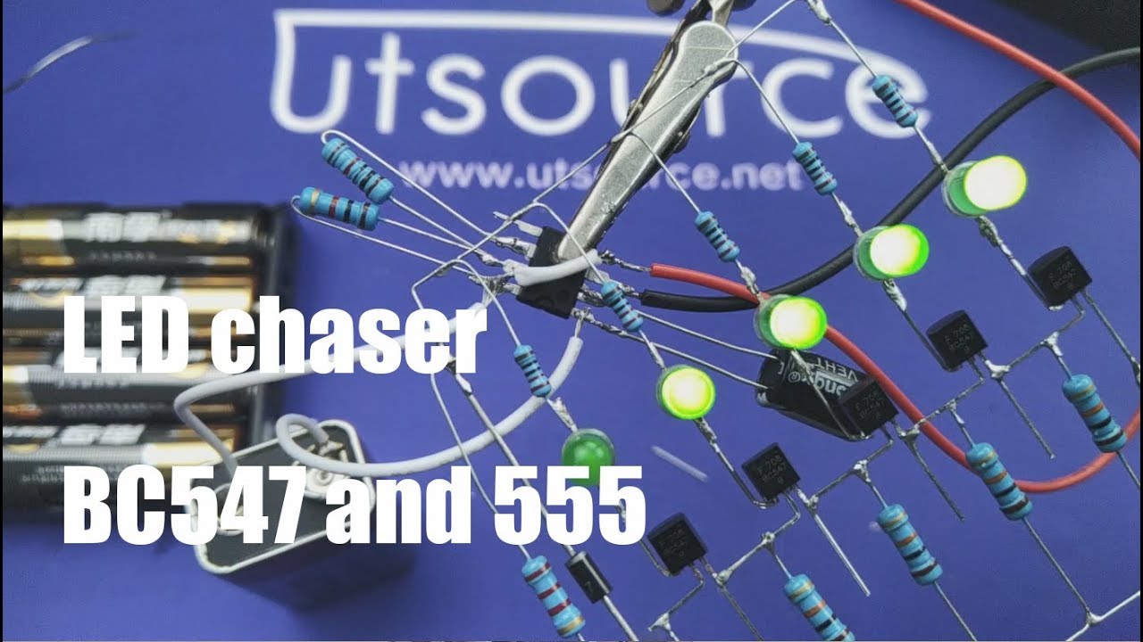 Make a LED chaser, BC547 and 555 - YouTube