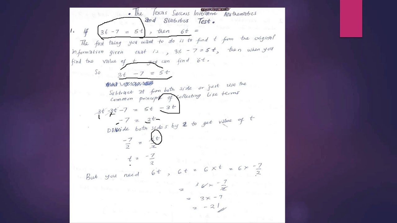 Texas Success Initiative Sample Questions Q1 - YouTube