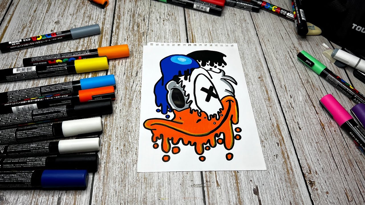 Donald Fauntleroy Duck Drawing with Posca Markers! Drip Effect! - YouTube
