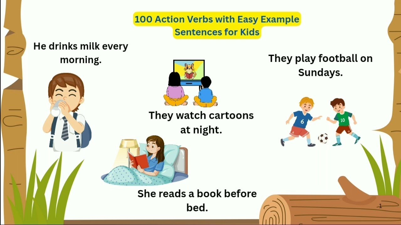 100 Action Verbs Sentences with Examples | English Grammar for Kids ...
