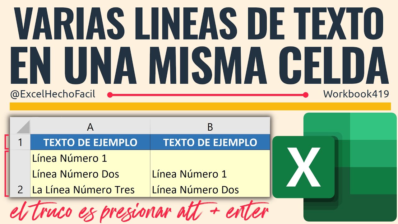 Incluir VARIAS LÍNEAS DE TEXTO en una misma celda en Excel - YouTube