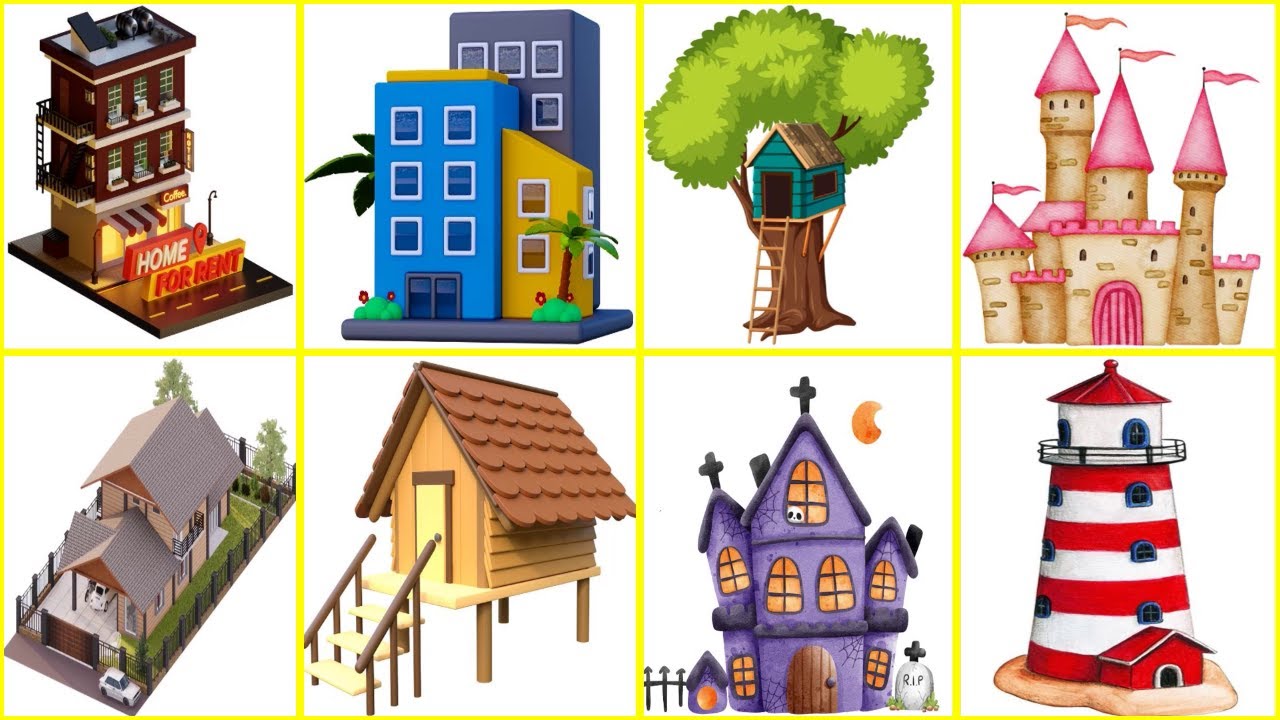 Types of houses | Educational videos for kids | List of houses with ...