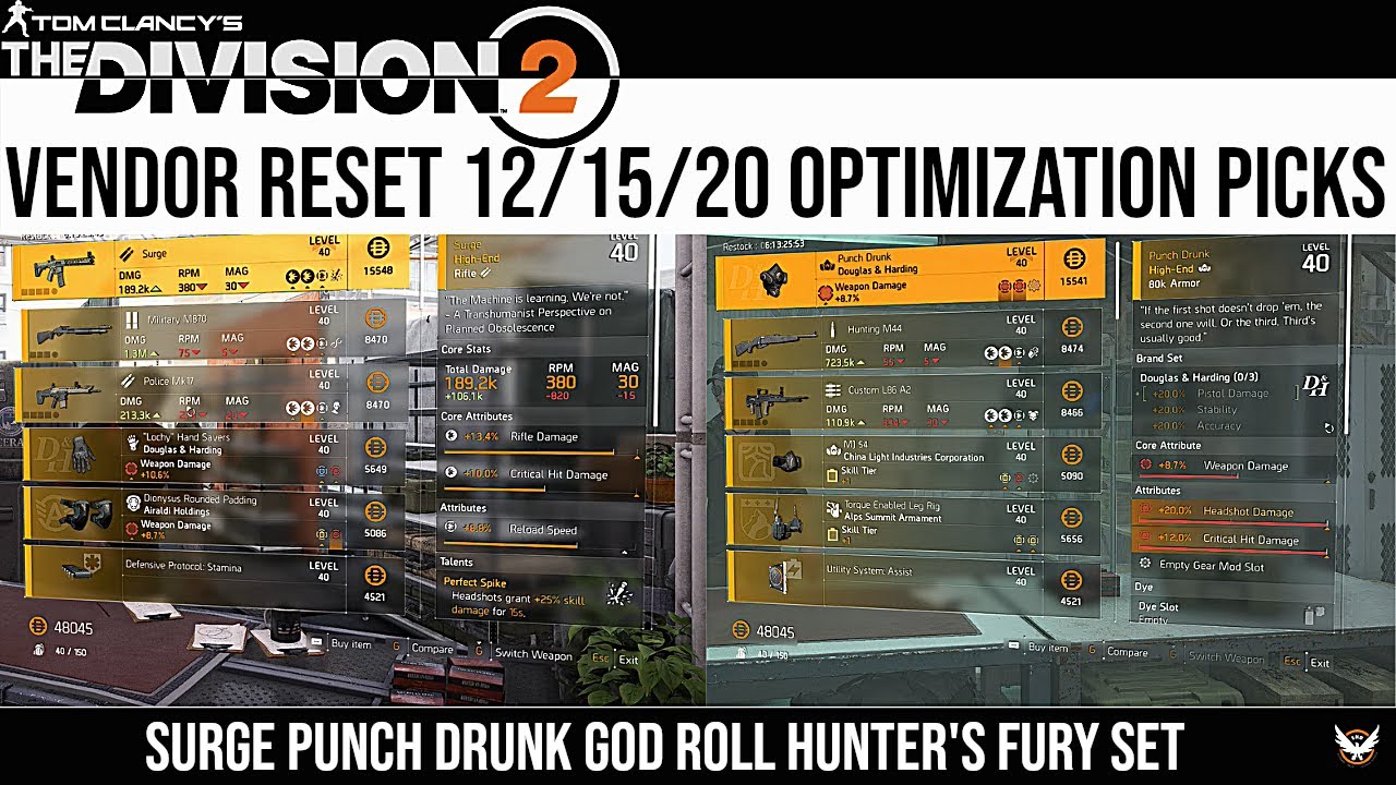 The Division 2 | Vendor Reset 12/15/20 | Surge | Punch Drunk ...