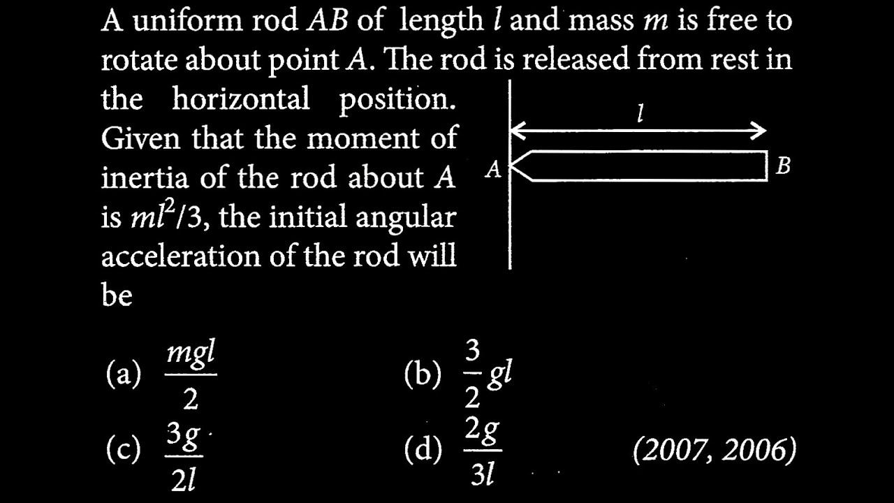A uniform rod AB of length I and mass m is free to rotate about point A ...