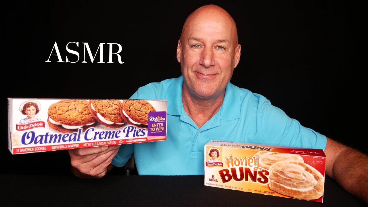 ASMR: LITTLE DEBBIE FAVORITES~OATMEAL CREME PIES AND HONEY BUNS (EATING ...