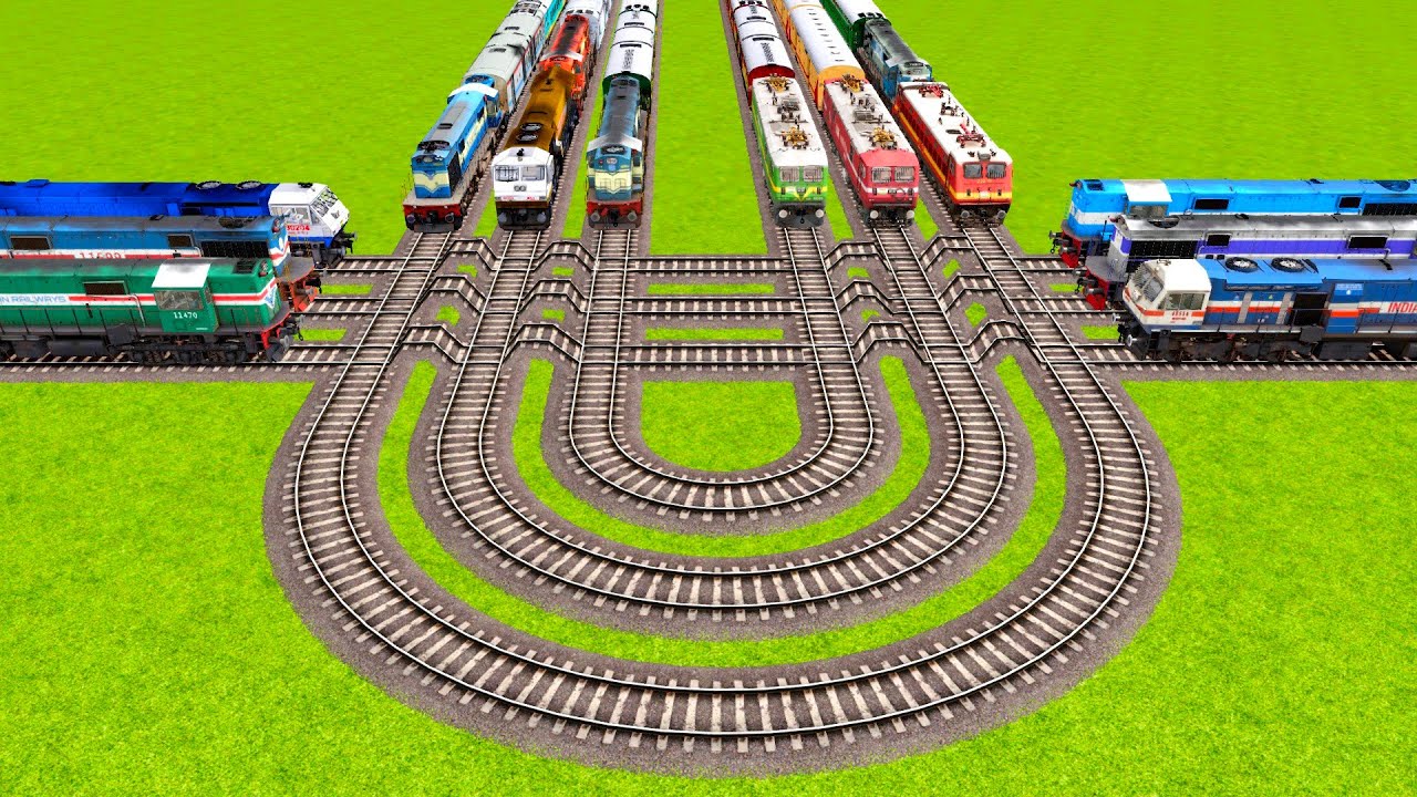 12 INDIAN TRAINS FAST CROSSING ON BIG U SHAPE AND CRAZY BREAKER RAIL ...