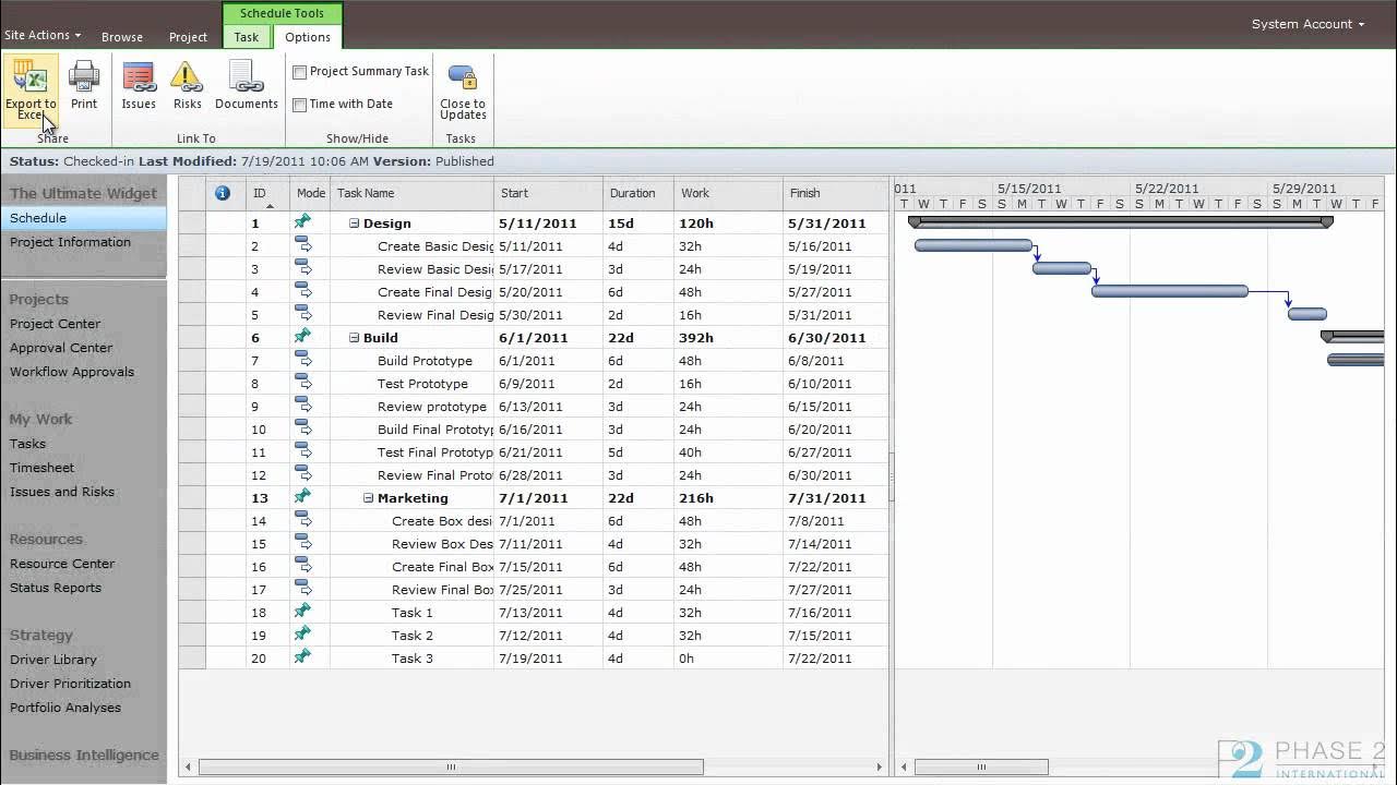 MS Project Server 2010: Exporting to Excel and Printing - YouTube