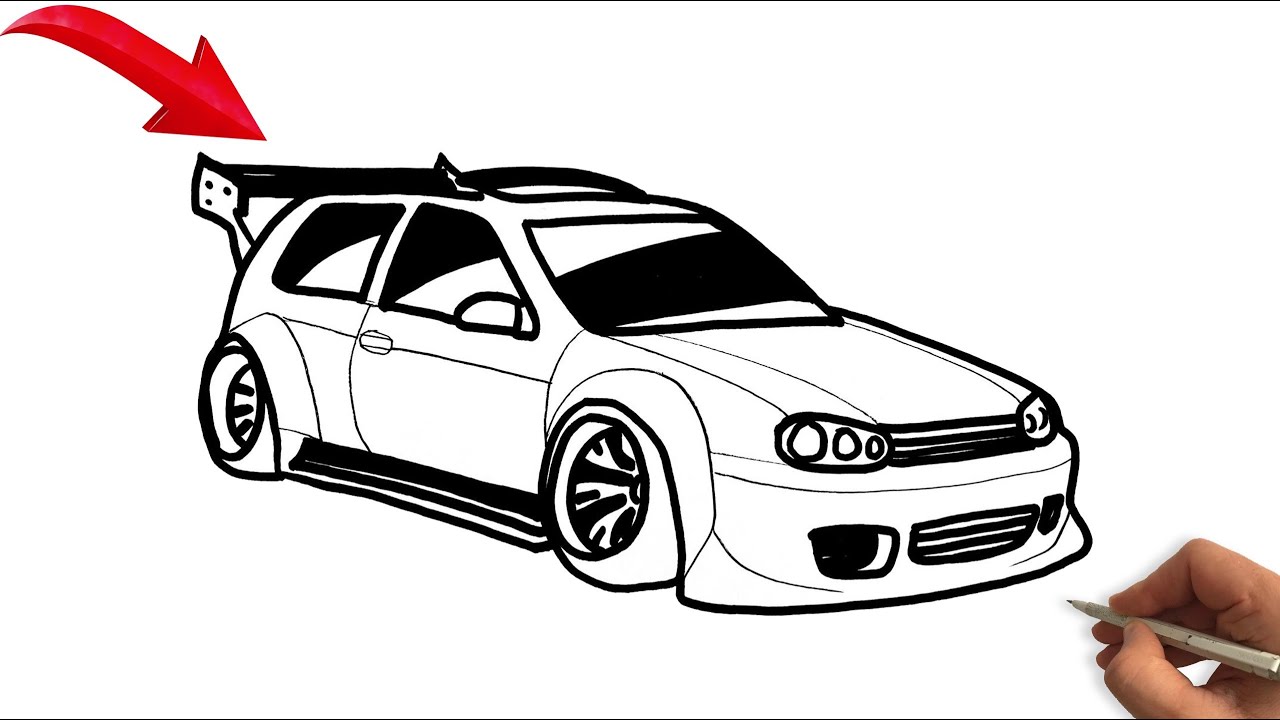 How to Draw a Modified VW Golf GTI | Cool Car Drawing Tutorial - YouTube