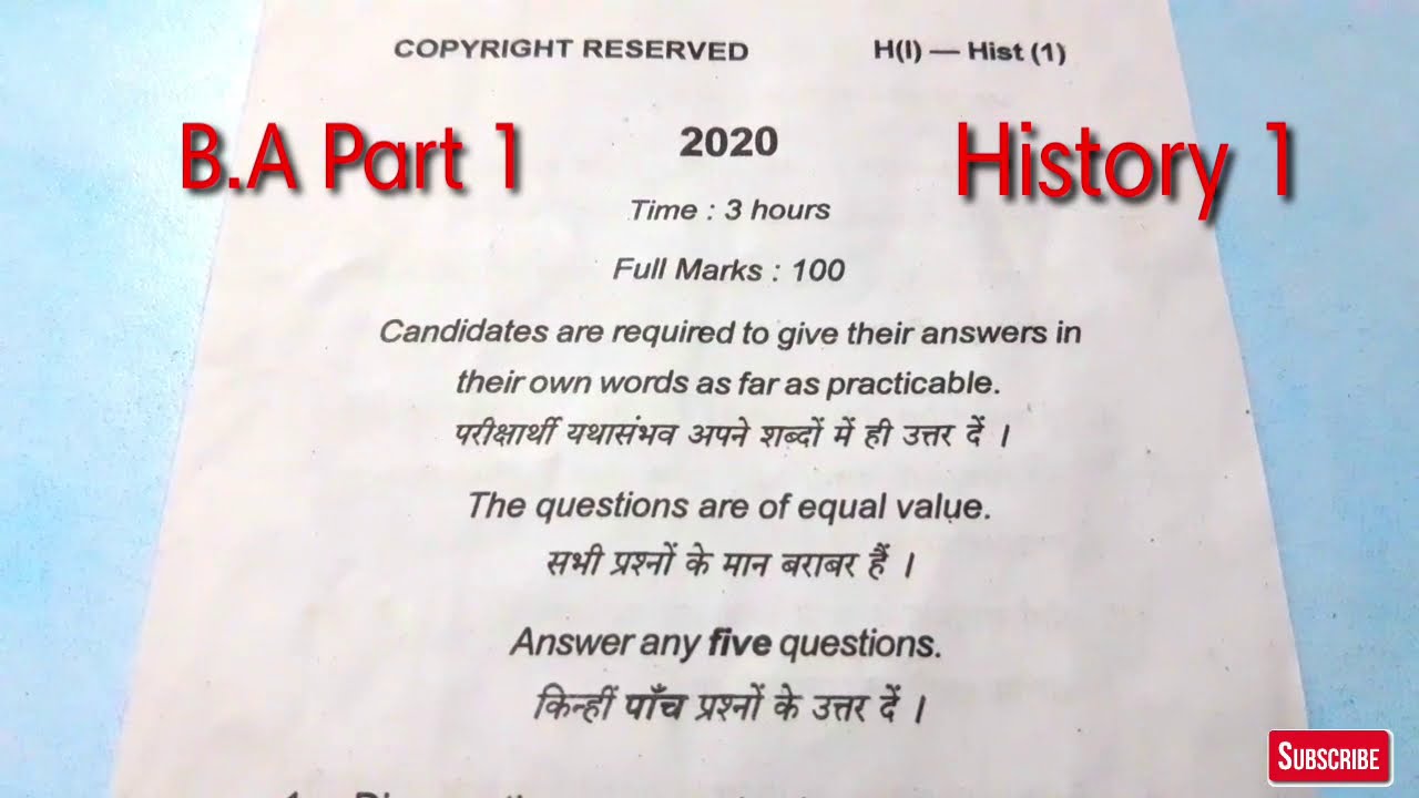 BA #History Hons. Part 1 || B.A History vvi question || Paper 1 - YouTube