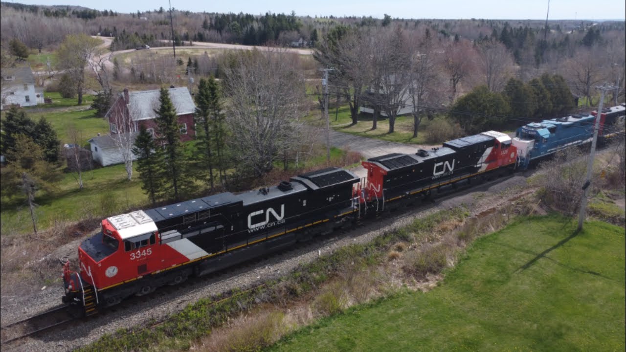 Nice Aerial View! Awesome Lashup & DPU on Freight Train CN 305 at Berry Mills, NB - YouTube