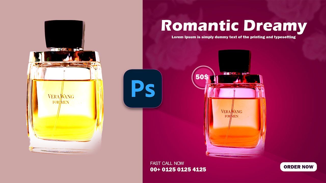 Photoshop Perfume Ad Design | Romantic Dreamy Banner Tutorial - YouTube