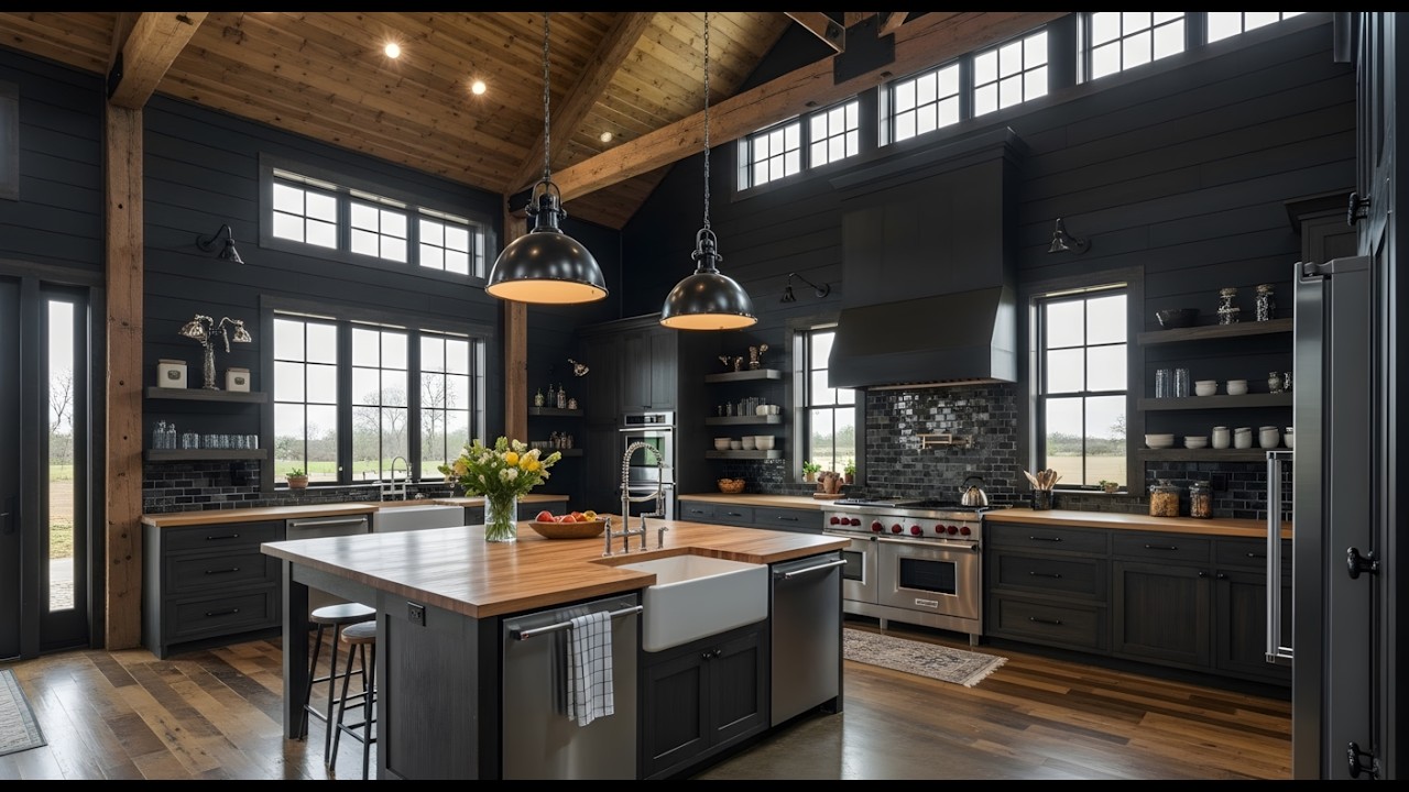 BLACK BARNDOMINIUM KITCHEN DESIGN MODERN MEETS RUSTIC - YouTube