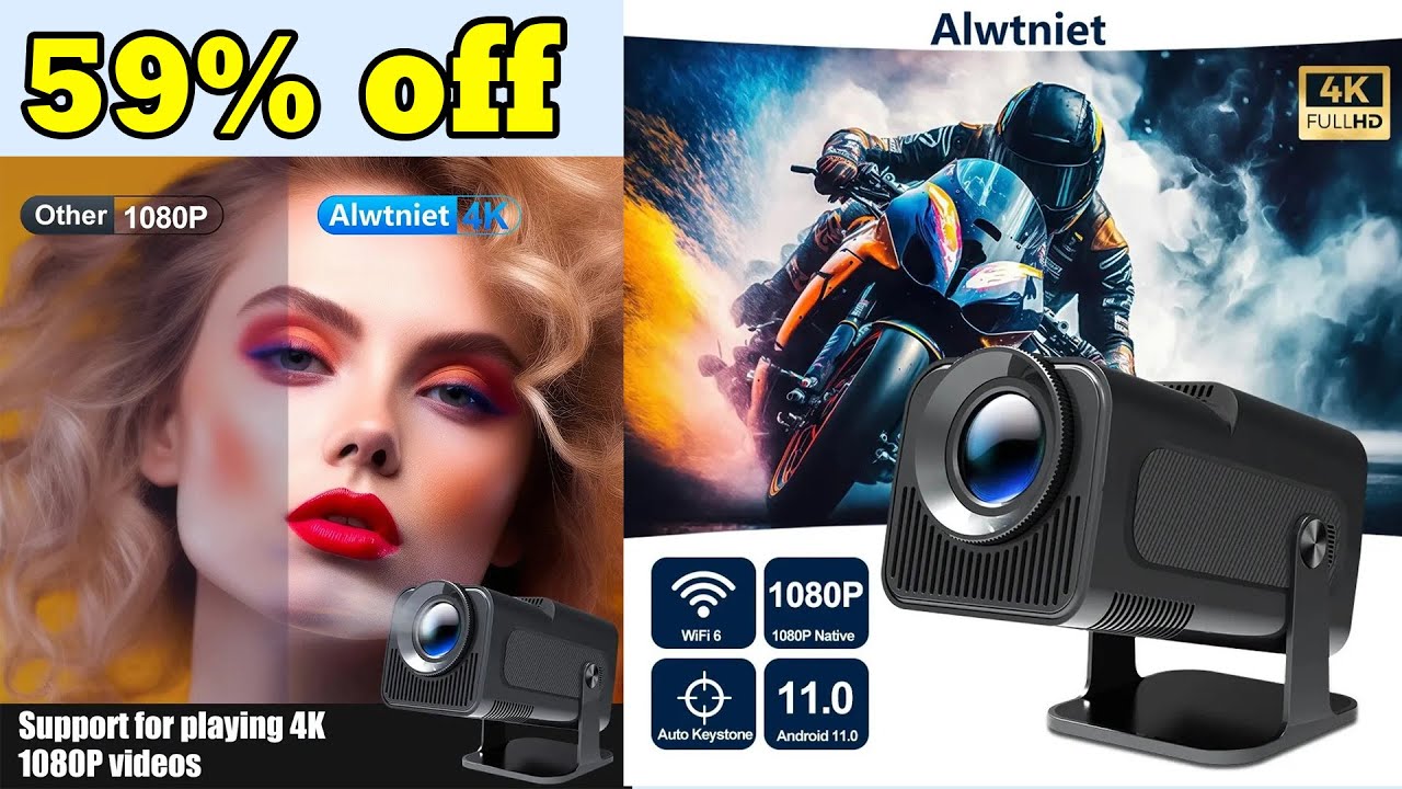 Alwtniet Android 11 390ANSI HY320 Projector 4K Native 1080P Outdoor ...