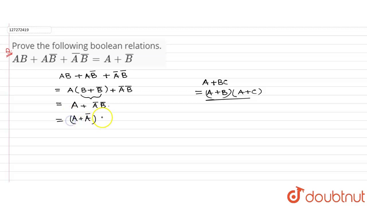 Prove The Following Boolean Relations AB Abar B Bar A bar B A