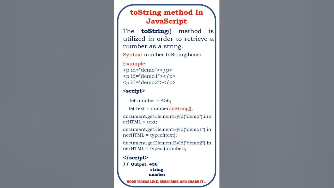 toString method in JavaScript @ensolutions5210 #javascriptcore #java #jscript - YouTube