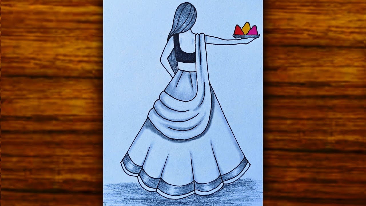 Beautiful Girl Drawing Backside || Girl Drawing Tutorial || Holi ...
