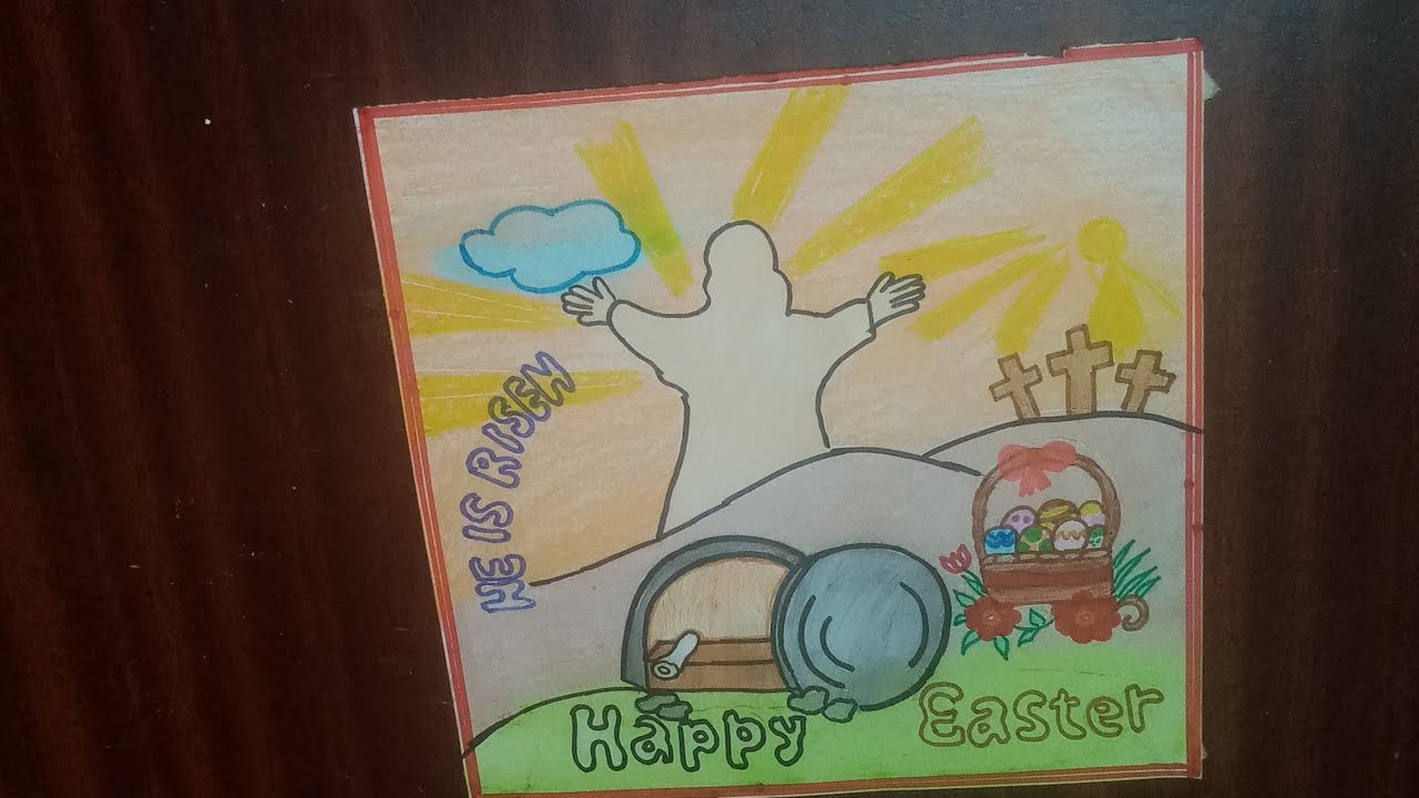 Happy Easter drawing/How to draw an Easter poster/empty tomb drawing ...
