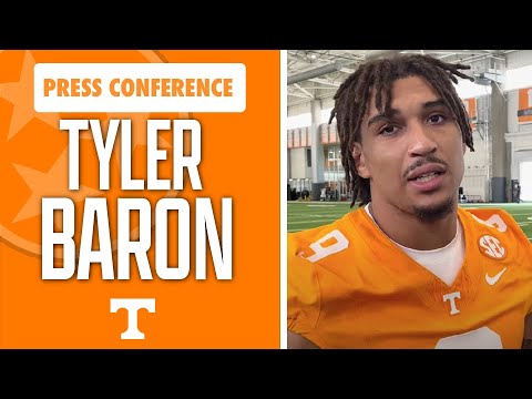 Tennessee football DL Tyler Baron speaks to media at Tennessee football ...