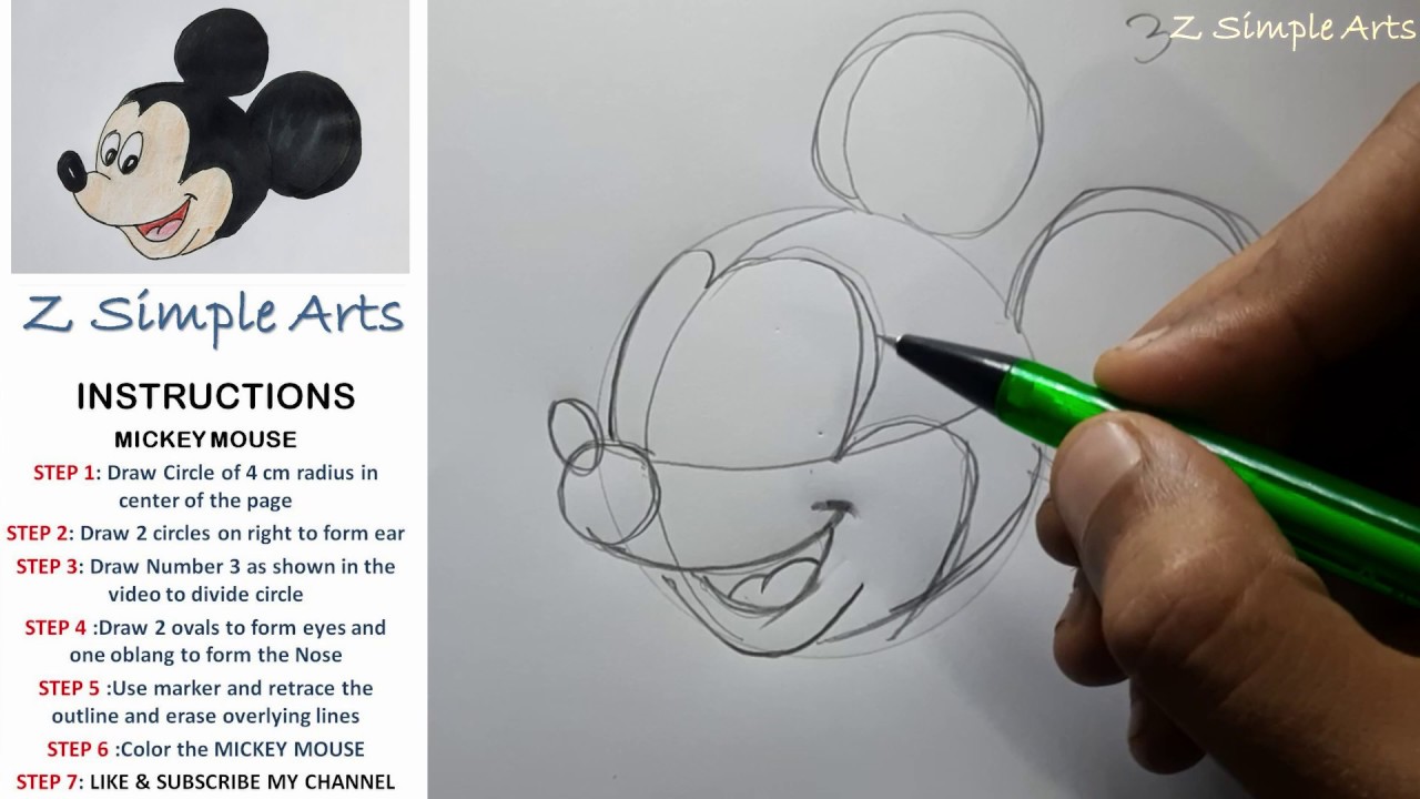 How to draw MICKEY MOUSE easily- in 6 STEPS - YouTube