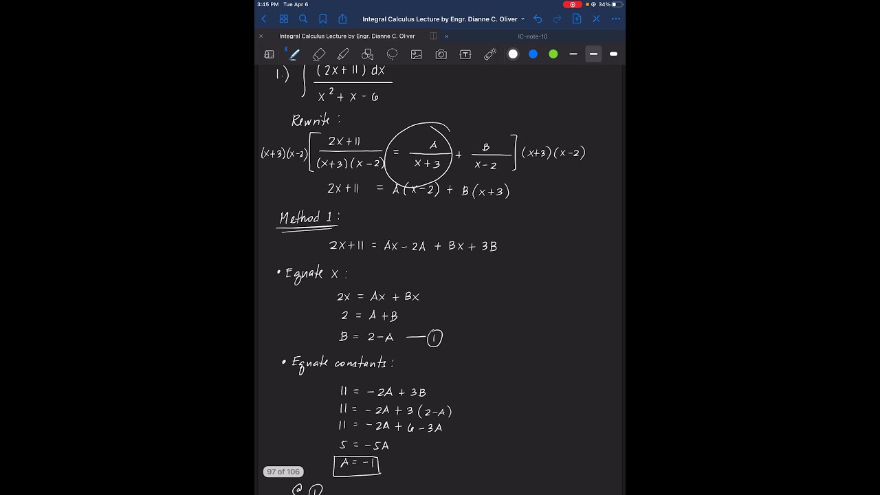 Integral Calculus: Integration of Rational Fractions (Distinct Linear ...