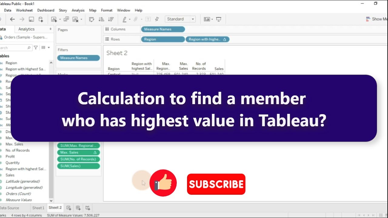 Calculation to find a member who has highest value in Tableau - YouTube