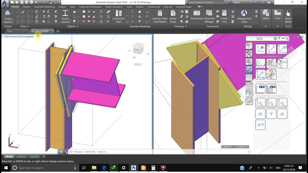 ADVANCE STEEL 2019 TUTORIAL/50/INSERT BOLTS ON BEAM - YouTube