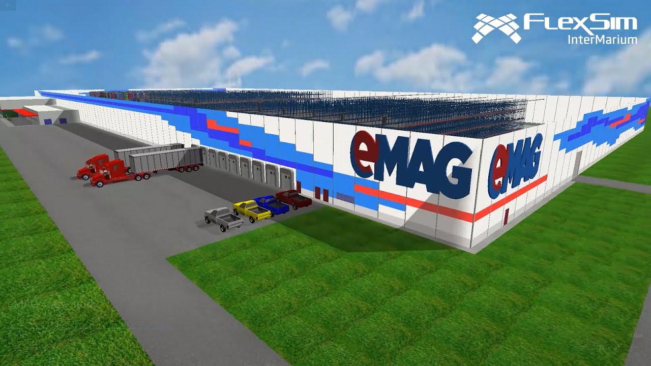 FlexSim - Warehouse logistics simulation. eMAG case study. Symulacja w e-commerce. - YouTube