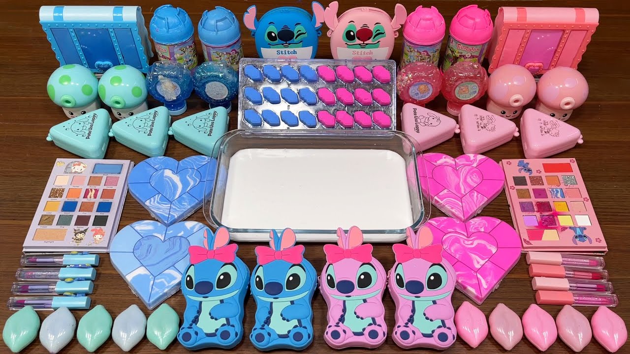 STICH PINK vs BLUE I Mixing random into Glossy Slime I Relaxing slime ...