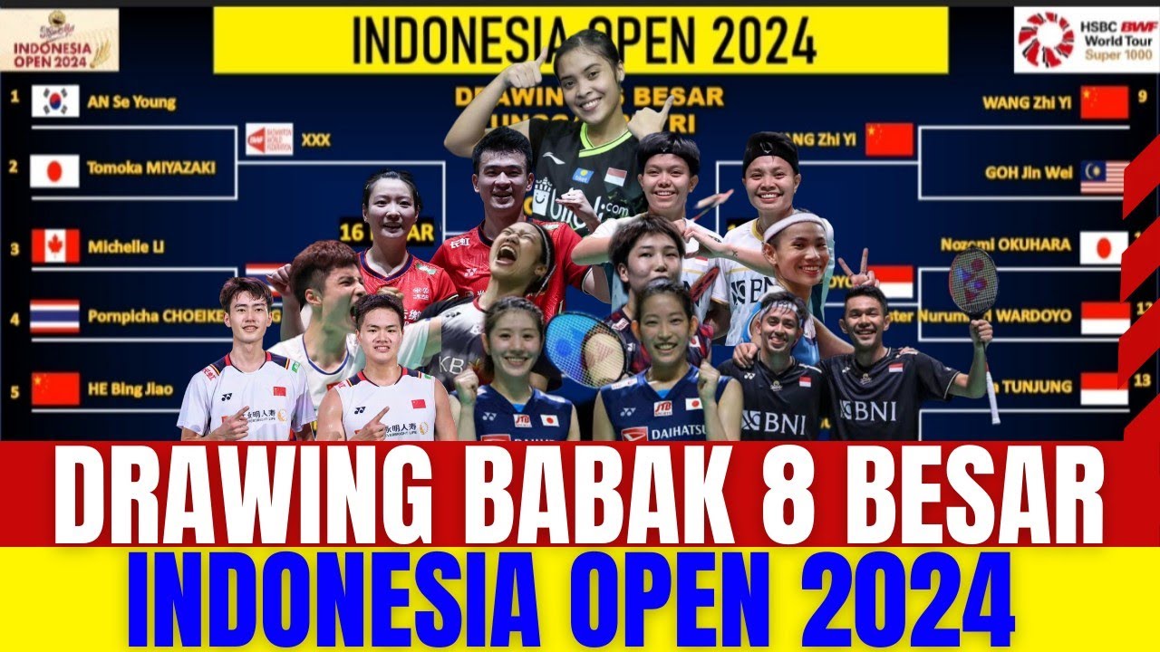 JADWAL & DRAW BABAK 8 BESAR INDONESIA OPEN 2024..!! - YouTube