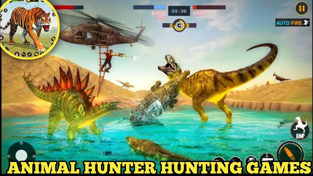 HUNTING DINOSAUR AND CROCODILE WITH SNIPER WITH HELICOPTER IN DINOSAUR ...
