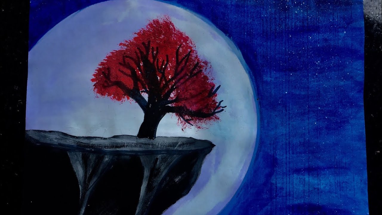 Acrylic painting |moonlight night scenery painting |My little stars ...