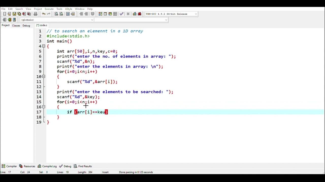 How to search an element in 1-D array | C Language #clanguage #cprogramming #coding #array - YouTube