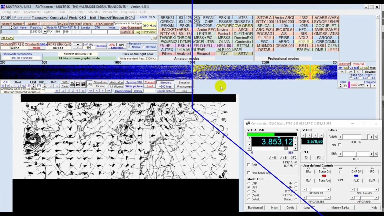 Multipsk decoding weather fax (WeFax) from DWD Hamburg DDH3 - YouTube