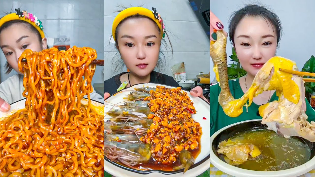 Eating Show Turkey Noodles, Pickled Shrimp And Chicken Soup - YouTube
