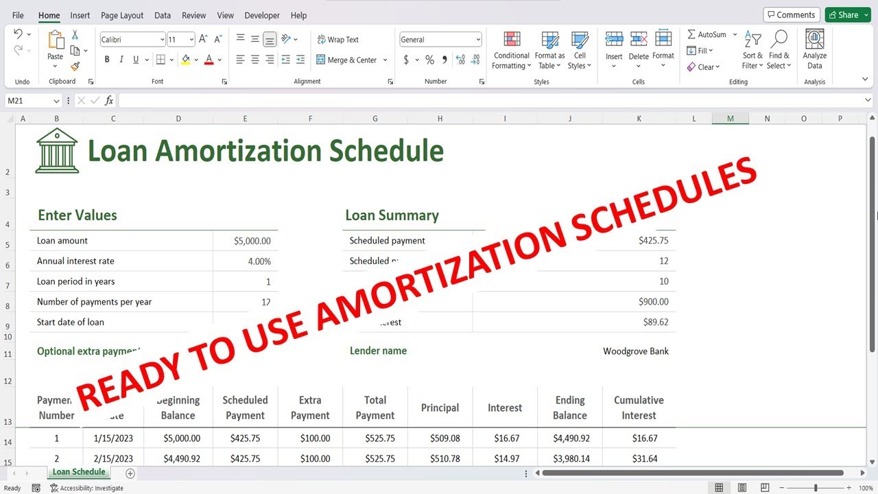 Amortization Schedule For Excel 365 - YouTube