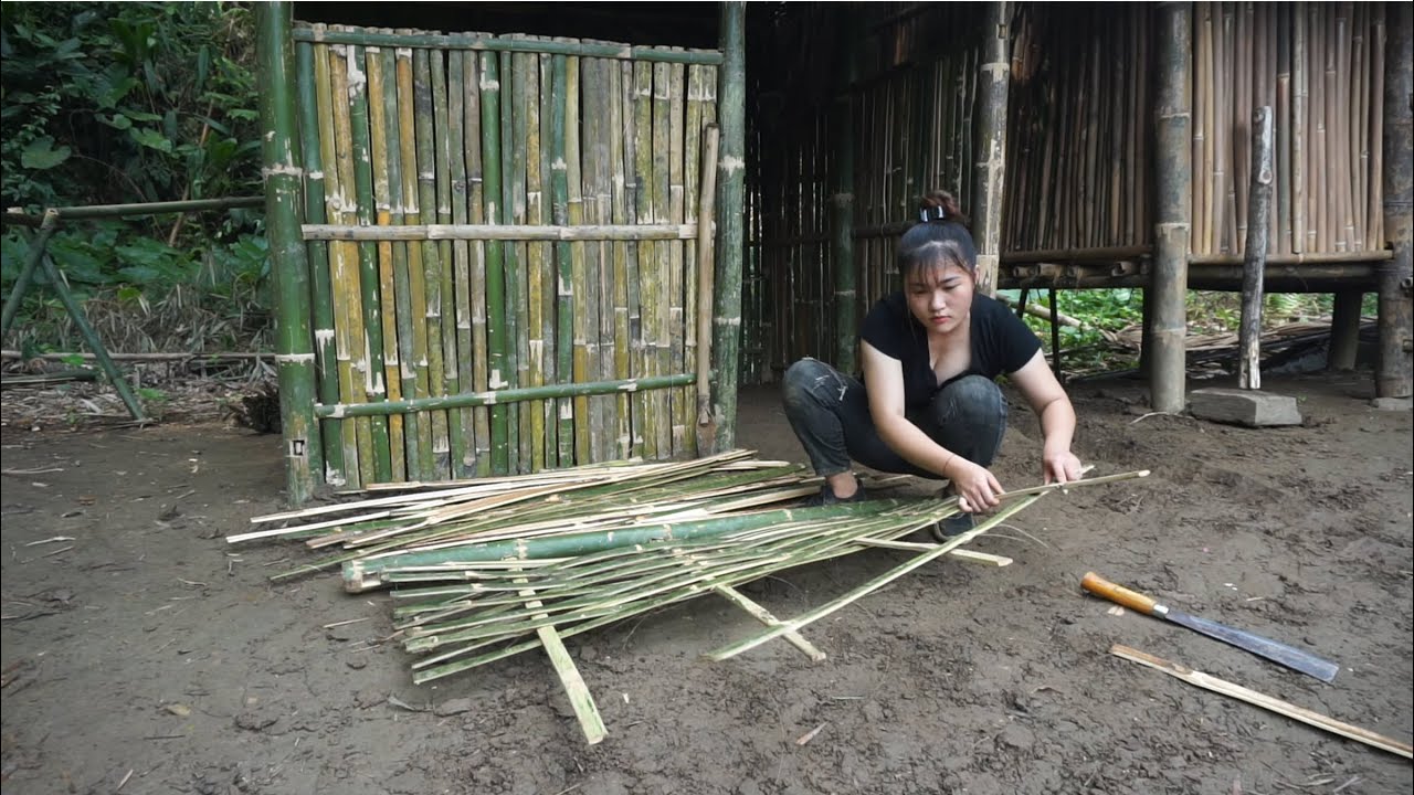 Building Bamboo House, Bamboo Wall - Build LOG CABIN in the rainforest ...