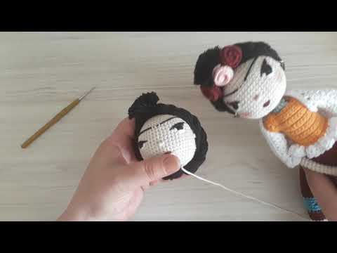 FRIDA KAHLO AMİGURİMİ BEBEK YAPIMI 5.VIDEO saç, çiçek ve etek yapımı