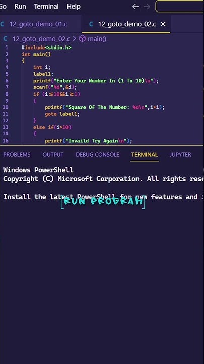 C language Program Using goto label 1 to 10 square - YouTube