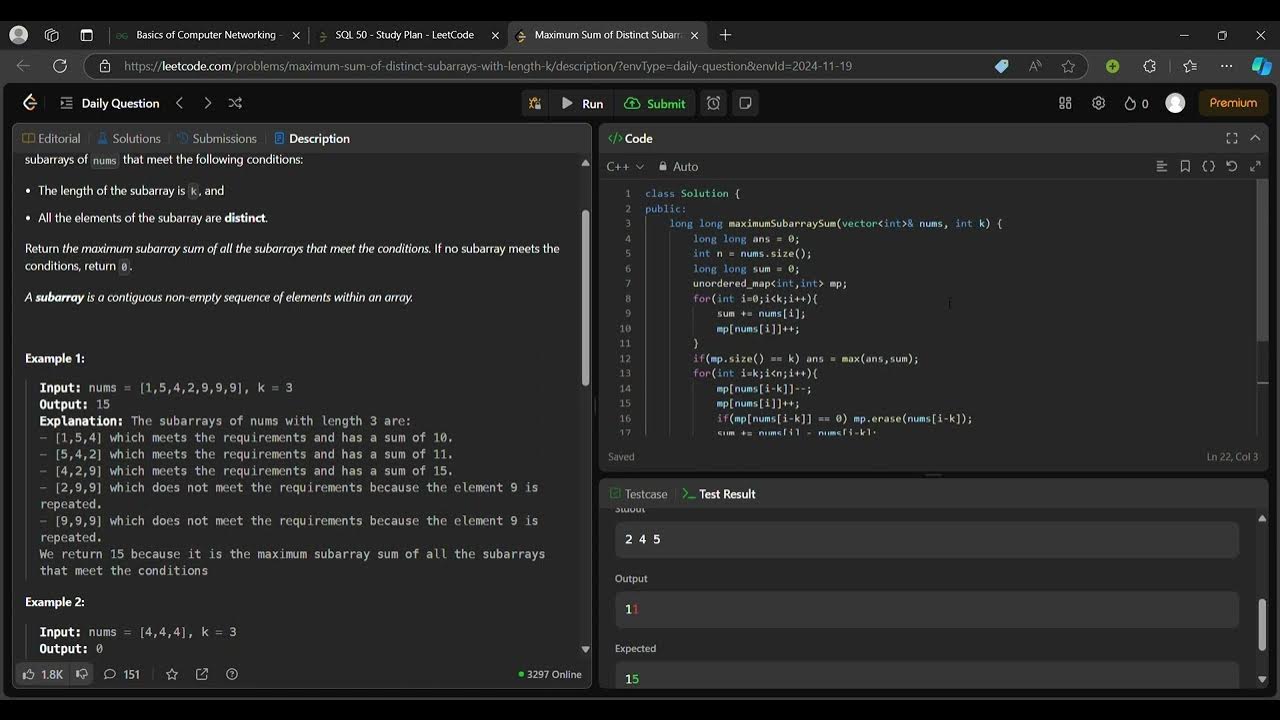 Maximum Sum of Distinct Subarrays With Length K - YouTube