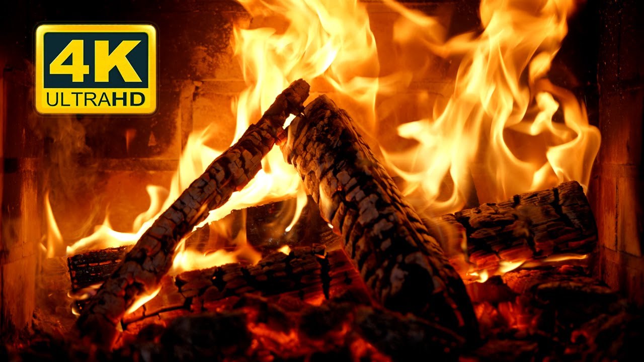 Fireplace at Night 4K 🔥 Cozy Fireplace (12 HOURS). Fireplace video with ...