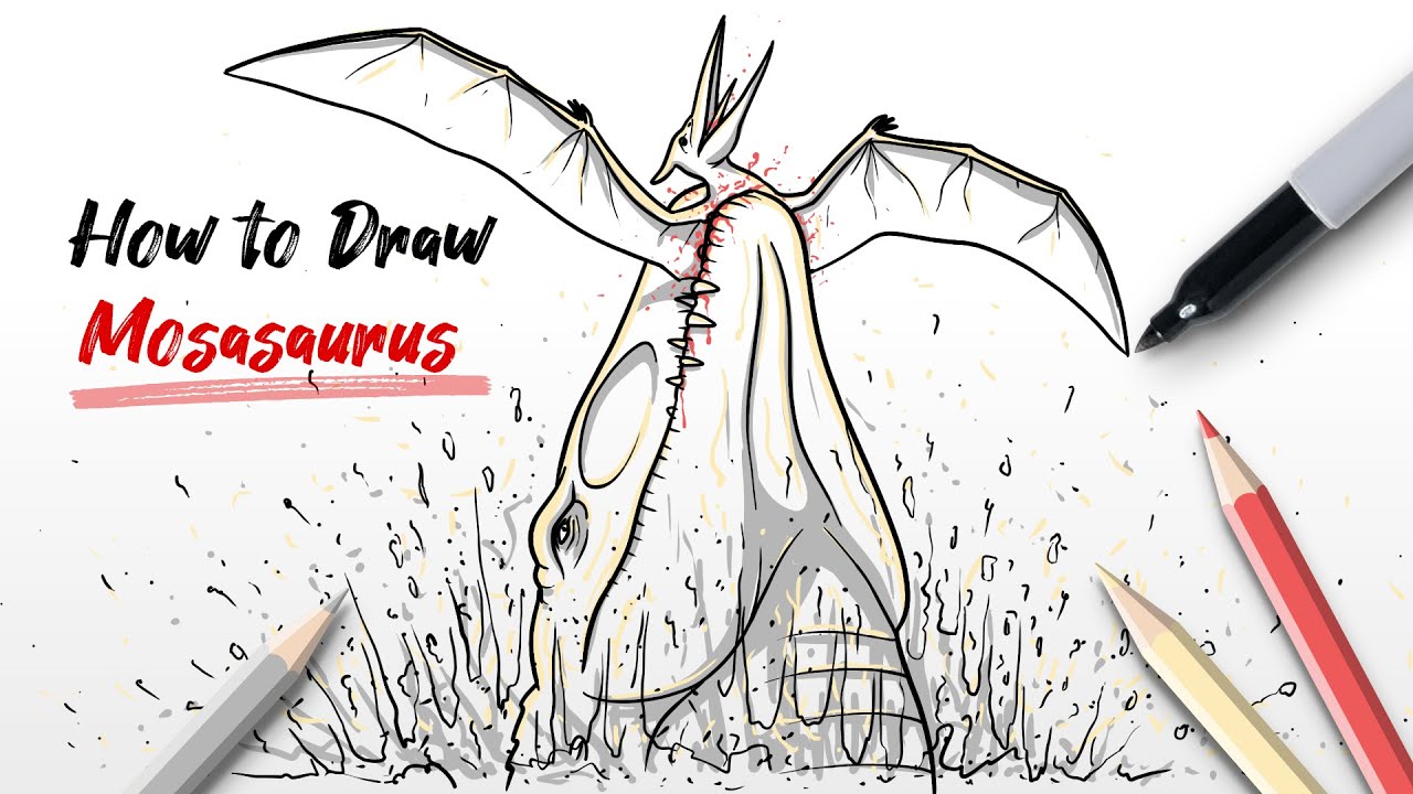 How to Draw Mosasaurus attacking Pteranodon from Jurassic World - YouTube